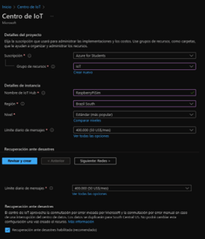 Continúa configurando las redes necesarias para el Centro de IoT, asegurándose de que toda la ...